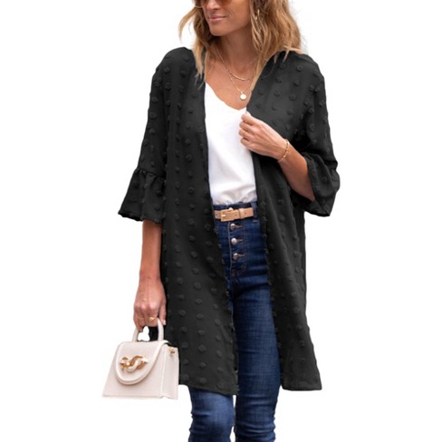 Amaryllis Women's Sheer Long-sleeve Open-front Dotted Swiss Duster ...