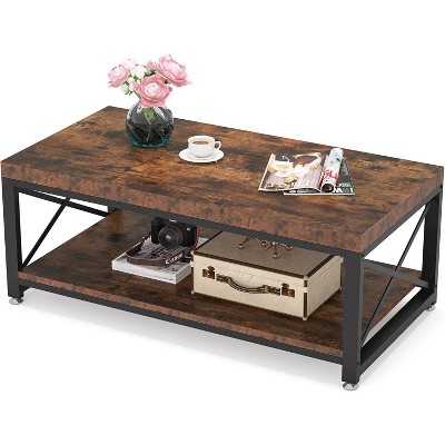 Tribesigns 43" Coffee Table, 2-tier Rectangular Center Table, Rustic ...