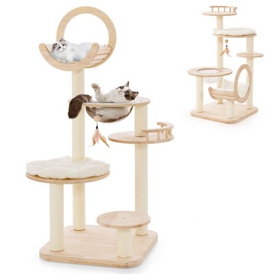Tangkula Wooden Cat Tree Multi-level Kitten Tower W/ Condo Perches ...