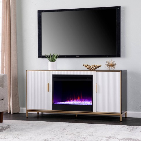 Amboros Color Changing Fireplace With Media Storage Black - Aiden Lane ...