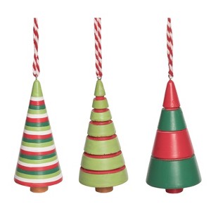 Transpac Wood Carved Tree Ornament Set of 3 Multicolor Christmas Tree ...