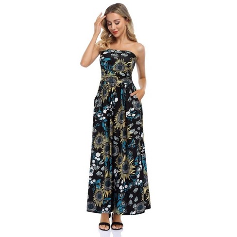 Women's Floral Casual Beach Party Maxi Dress Black Sunflower S : Target
