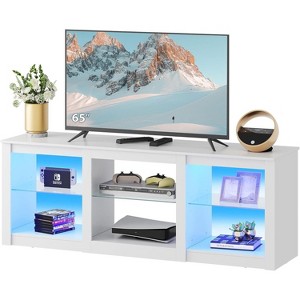 WLIVE TV Stand with LED Lights for TVs up to 65 inch Entertainment Center with Glass Shelves Modern TV Console for Living Room White