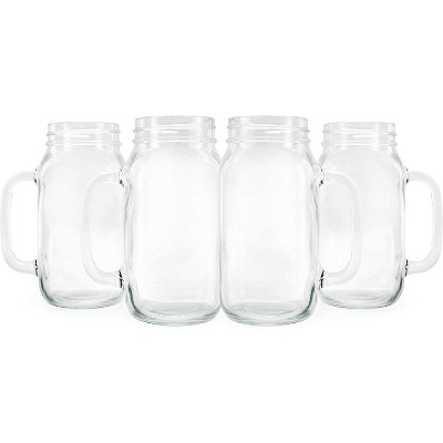 Darware 24oz Clear Mason Jar Mugs W/ Handles, 4pk; Glass Drinking ...