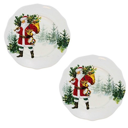 Tag 1.0 Inch Christmas Appetizer Plate Set Santa Woodland Appetizer ...