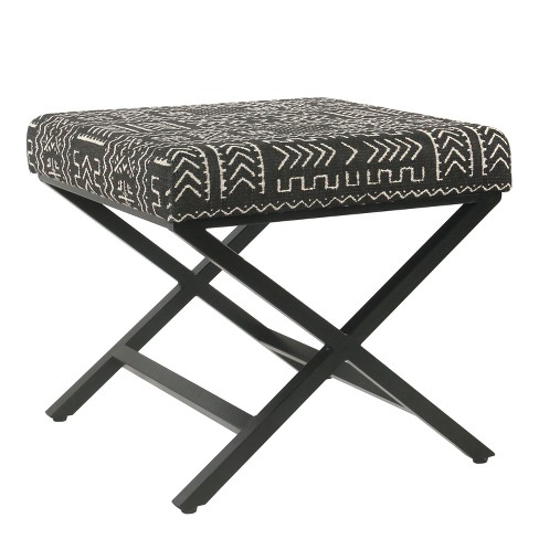 Modern Metal X Base Ottoman Onyx - Homepop: Upholstered Footstool ...