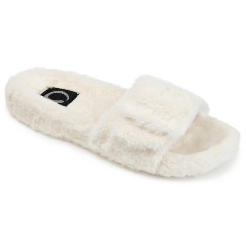 Journee Collection Women's Faux Fur Shadow Slipper Ivory 8 : Target
