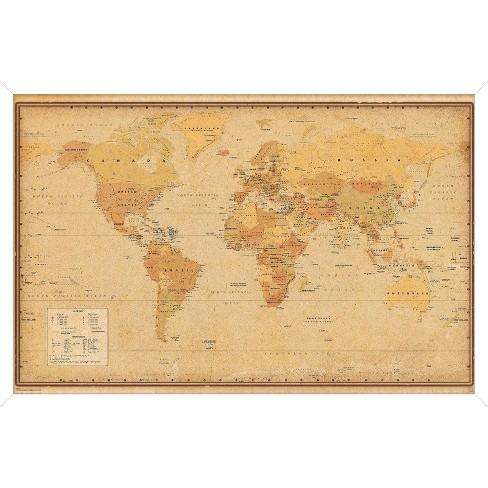 Trends International Antique World Map 2024 Framed Wall Poster Prints ...