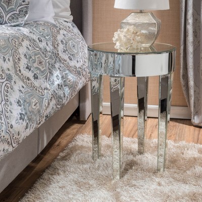 Mirrored Round End Table With 4 Sturdy Legs Living Room Side Table Small Night Stands Mirrored Bedside Table Sofa Side Table Modern Accent Desk