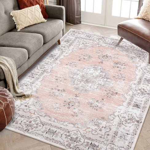 Washable Rug Vintage Floral Rug Indoor Non Slip Stain Resistant Throw ...