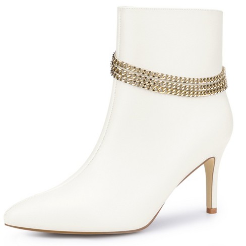 Allegra K Women's Pointed Toe Size Zipper Triple Chains Stiletto Heels ...