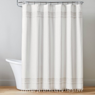 Woven Stripe Tassel Shower Curtain White/dark Gray - Hearth & Hand ...