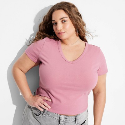 Women's Short Sleeve V-neck Cropped T-shirt - Wild Fable™ Misty Pink ...