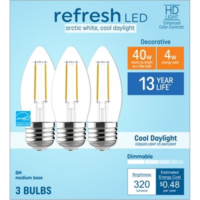 Ge 3pk 60 W Refresh Led Decorative Light Bulbs Cool Daylight: E26 Base ...