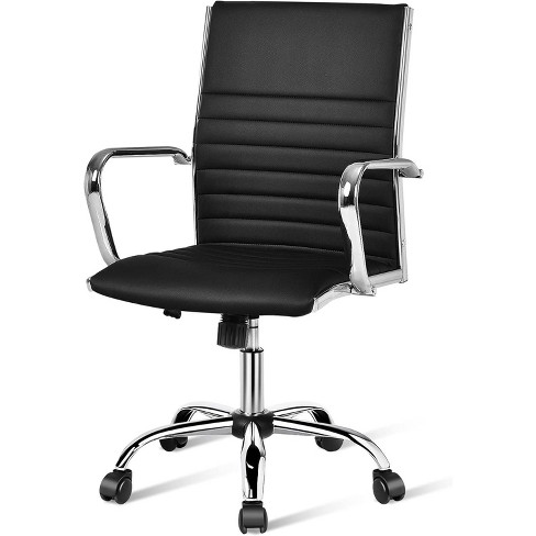 Tangkula Ribbed Office Chair Modern Pu Leather Executive Conference ...