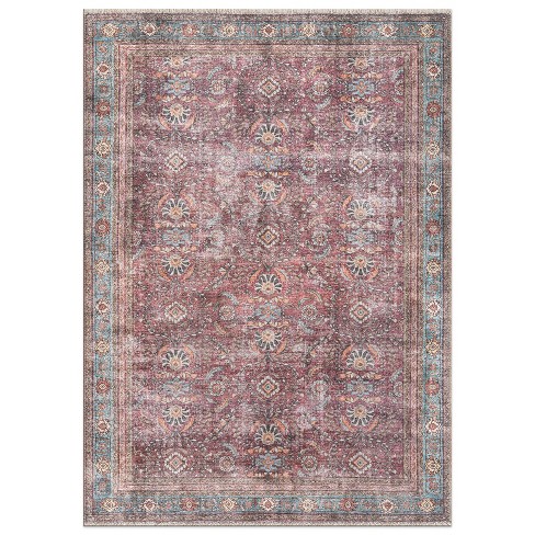 World Rug Gallery Distressed Vintage Bordered Machine Washable Area Rug ...