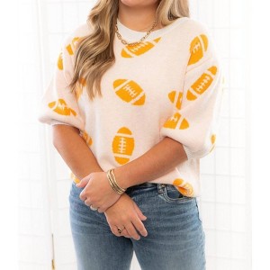 Women's Football Pattern Short Sleeve Sweater - Bibi : Target