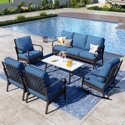 Captiva Designs 6 Piece All Weather Wicker Metal Patio Outdoor ...