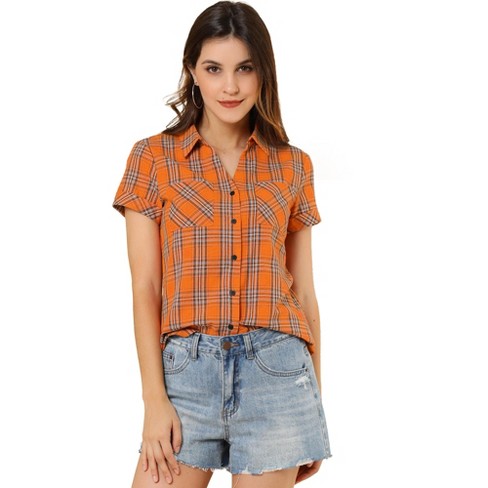 Orange Plaid Shirt Womens