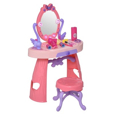 Qaba Kids Vanity Makeup Table Set With Chair And 31-piece Collection ...