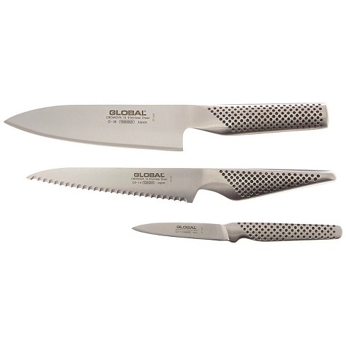 Global 3 Piece Kitchen Knife Set, 6-inch Chef's, 6-inch Utility, 3-inch ...