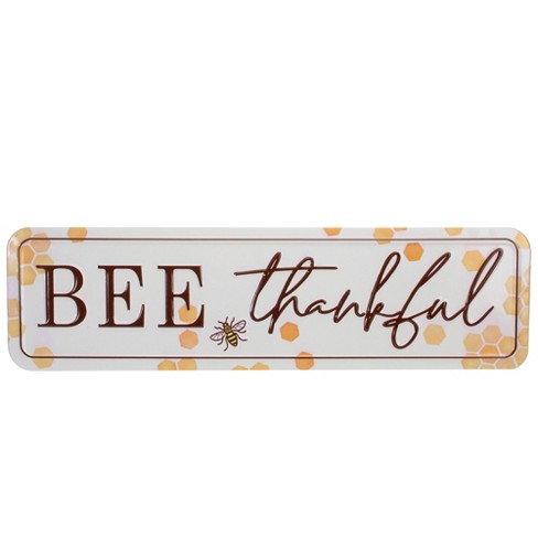 Northlight 20" White And Brown "bee Thankful" Metal Sign With ...