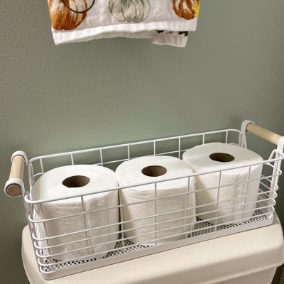 Rectangular Wire Natural Wood Handles Basket - Brightroom™ : Target