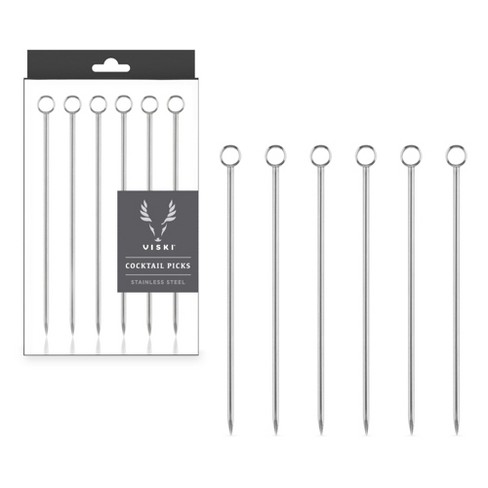 Viski Silver Cocktail Picks, Set Of 6 Stainless Steel Drink Picks ...