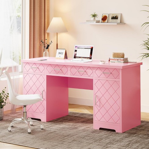 Executive Desk With Drawers, Wood Home Office Desk With Charging ...