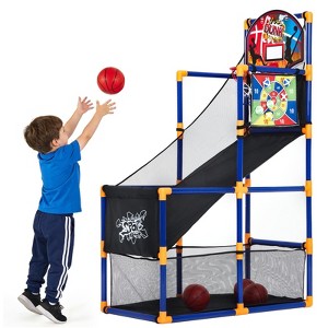 2-in-1 Fun Kids Basketball Arcade & Sticky Dart Game Set, Adjustable ...