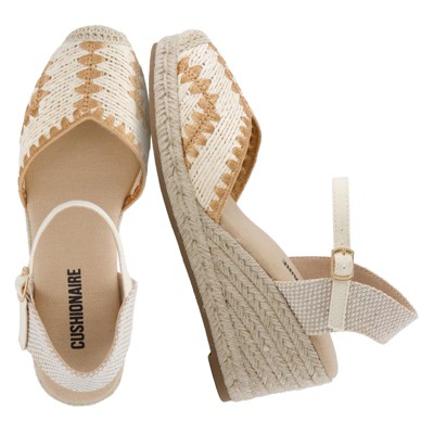 CUSHIONAIRE Samba Raffia Espadrilles for Women, Closed Toe Wedges with ...