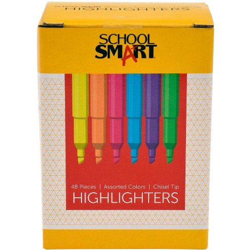 School Smart Pen Style Highlighters, Chisel Tip, Assorted Colors, Pack ...