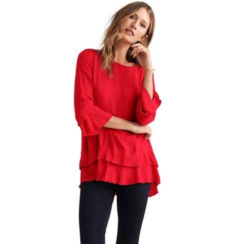 Ellos Women's Plus Size Tiered Ruffle Tunic - 38, Poppy Red : Target