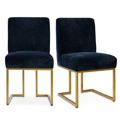 Set Of 2 Mason Modern Dining Chairs With Black Metal Sled Base Blue ...