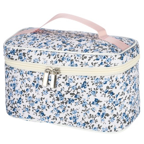Unique Bargains Women's Floral Quilted Makeup Bag Blue 1 Pc : Target