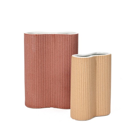 Luxenhome 2-piece Brown Ceramic Fluted Vase Set : Target