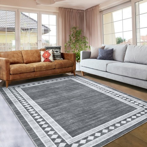 Area Rug Solid Bordered Rug Modern Geometric Boho Rug, 6' X 9' Gray ...