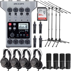 Zoom PodTrak P4 Portable Multitrack Podcast Recorder + 64GB Memory Card ...