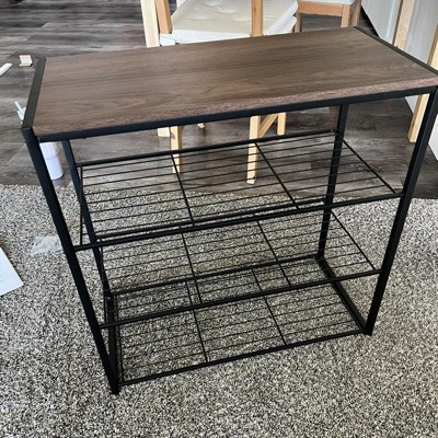 4 Tier Shoe Rack Black Metal With Walnut Wood - Brightroom™ : Target