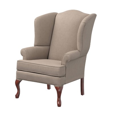 Comfort Pointe Erin Wing Back Accent Chair Beige: Handcrafted, Hardwood ...