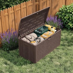 Waterproof Resin Outdoor Storage Box, Lockable Gas Spring Lid Deck ...