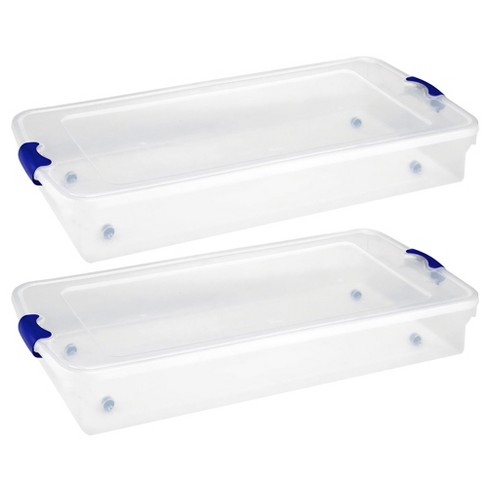 Homz Multipurpose 60 Qt Underbed Secure Latching Clear Plastic Storage ...