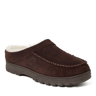 Dearfoams Men's Reed Genuine Suede Moccasin Toe Clog Slipper - Coffee ...