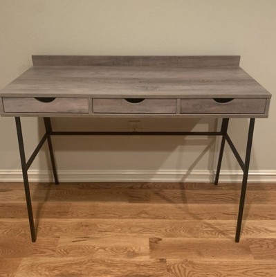 3 Drawer Angled Writing Desk With Cord Management Slots - Saracina Home ...