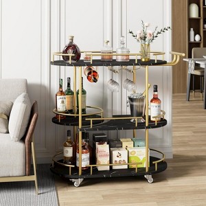 Bar Carts with 4-Tiers Storage Shelves，Mobile Bar Seving Carts On ...