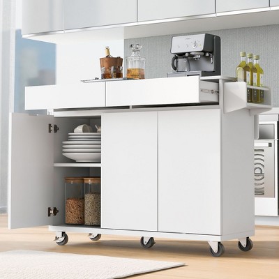 Nicbex Drop Leaf Kitchen Island Movable Kitchen Island With 2 Drawers ...