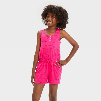 Girls' Sleeveless Knit Stars Romper - Cat & Jack™ Dark Pink Xl Plus ...