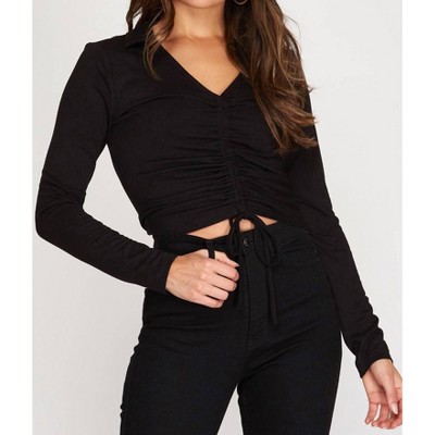 Women's Collared Drawstring Front Top - She + Sky M : Target