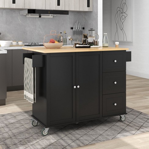 Rolling Mobile Kitchen Island With Drop Leaf Breakfast Bar, Modern ...
