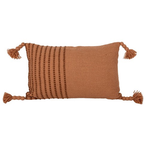 14x22 Inch Hand Woven Corner Tassles Outdoor Pillow Orange Polyester ...